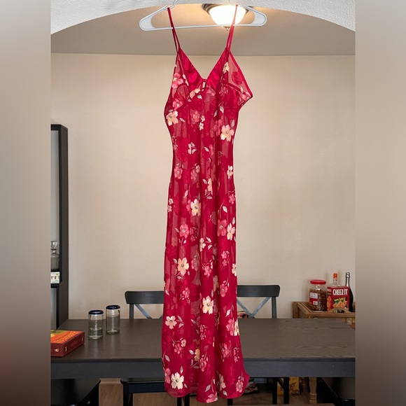 Secret Treasures | Dresses | Secret Treasures Maroon Sheer Floral Midi ...